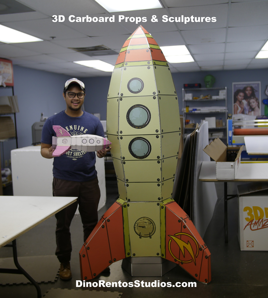 3D Cardboard sculpture Retro Rocket - Dino Rentos Studios, INC.